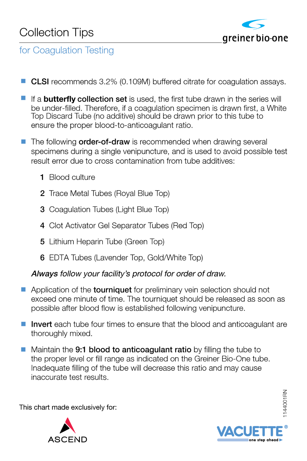 Coagulation Draw Volume Guide – Ascend Reference Manual